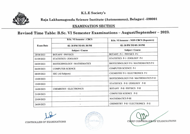 Revised Time Table | PDF
