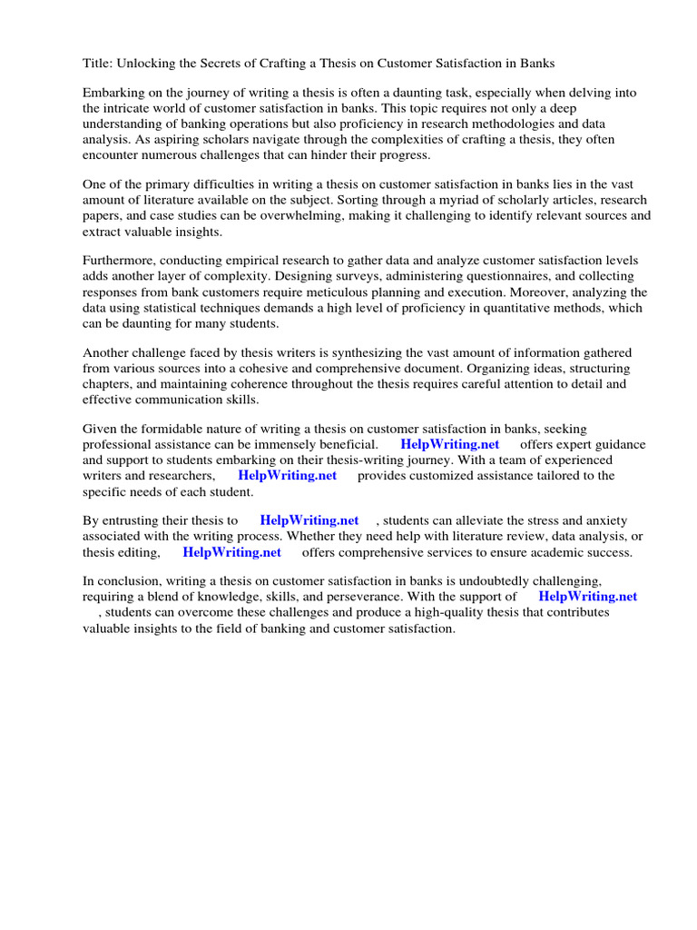 Thesis On Customer Satisfaction in Banks | PDF | Customer Satisfaction ...