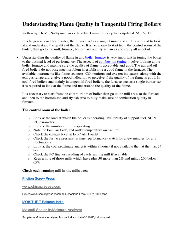 Understanding Flame Quality in Tangential Boiler | PDF | Combustion ...