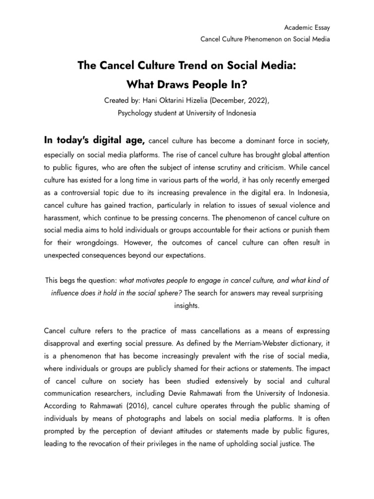 The Cancel Culture Trend On Social Media: What Draws People In? | PDF ...