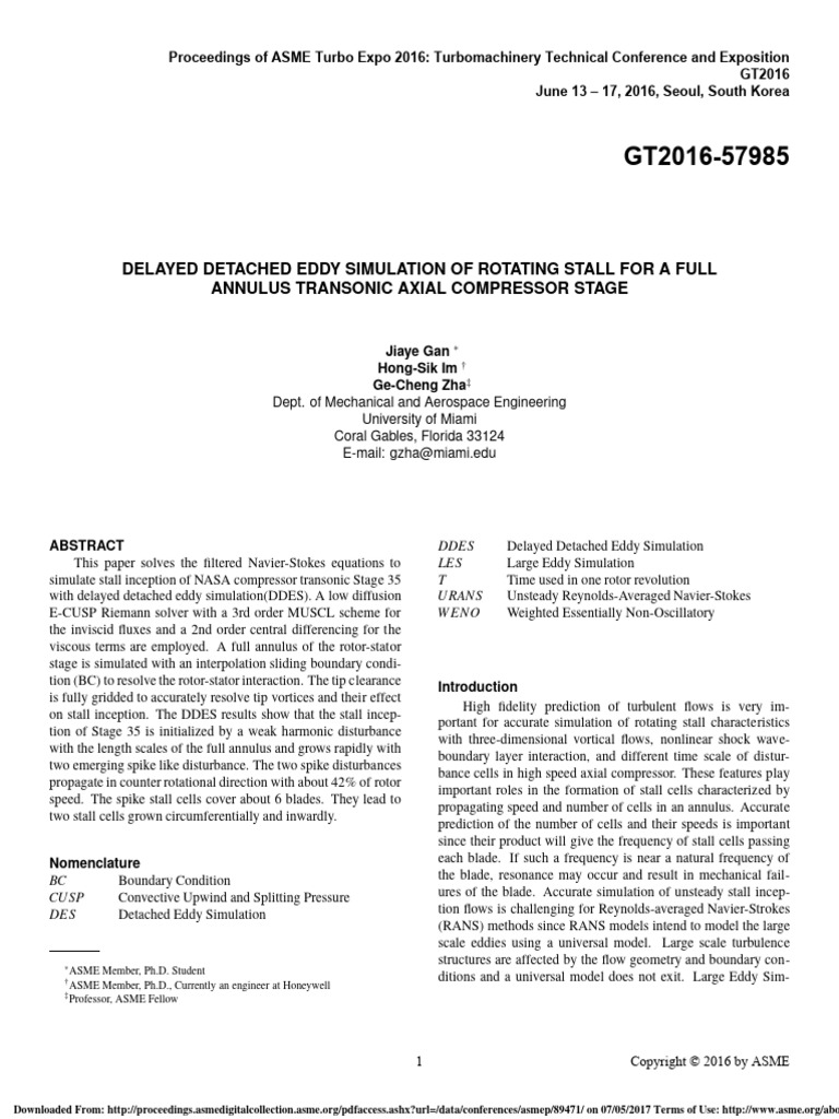 Delayed Detached Eddy Simulation Of Rotating Stall For A Full Annulus Transonic Axial Compressor