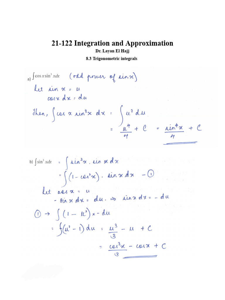 8 3trigonometric Integrals Solution Pdf Calculus Mathematical