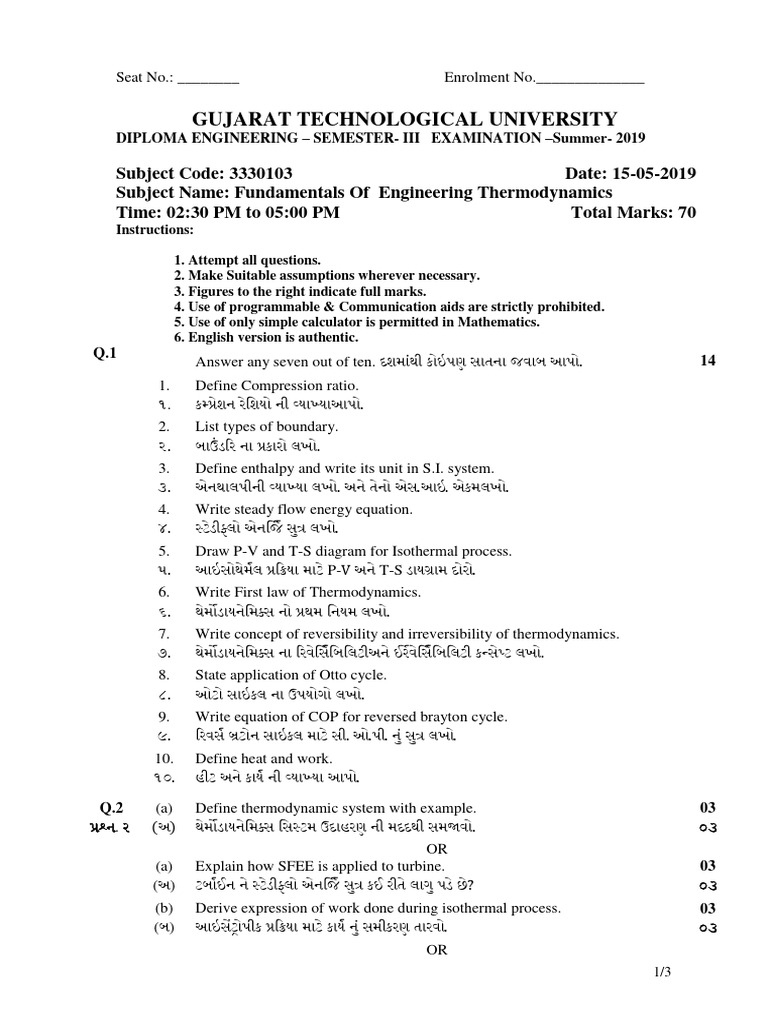 Gtu Diploma in Aeronautical 3330103 Summer 2019 | PDF