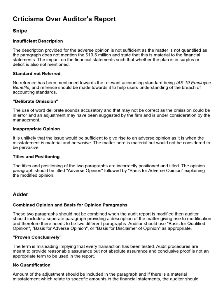 Critical Analysis of Auditor's Report (Complete) | PDF | Auditor's ...
