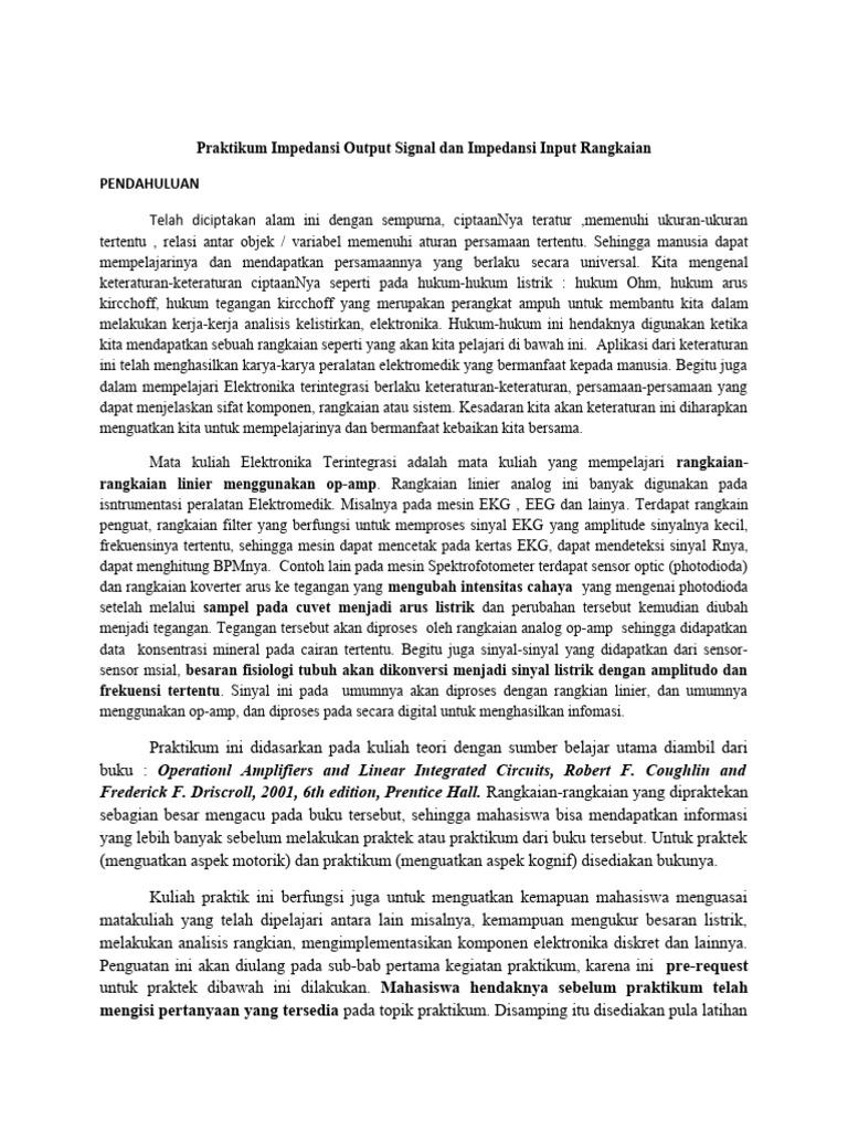 Praktikum Impedansi Output Signal Dan Impedansi Input Rangkaian | PDF