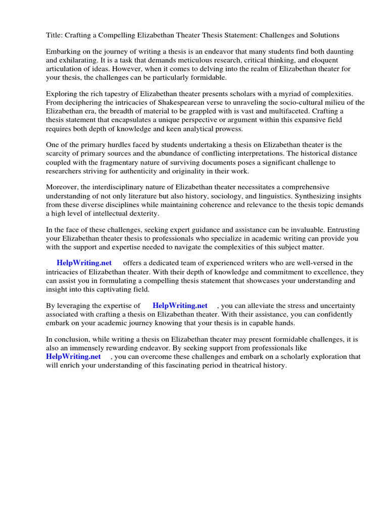 Elizabethan Theater Thesis Statement | PDF | Social Science | Classics