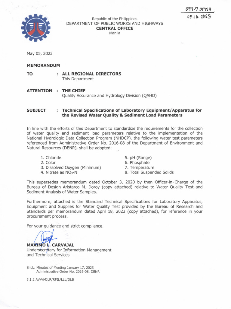 Technical Specifications of Laboratory Equipment Apparatus For The Revised Water Quality ...