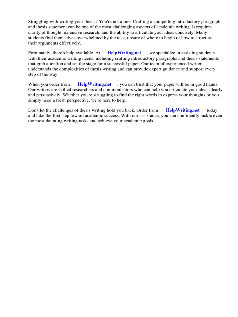 Examples of Introductory Paragraphs and Thesis Statements | PDF ...