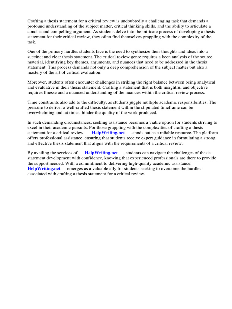 Thesis Statement For A Critical Review | PDF | Essays | Critical Thinking