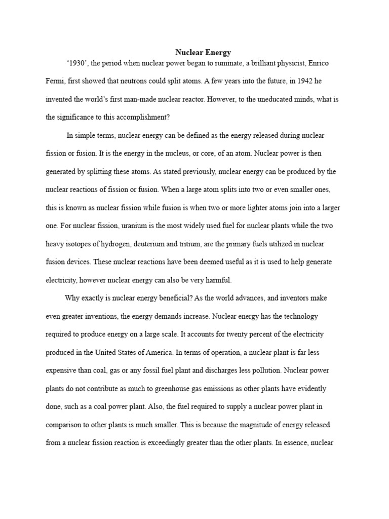 Nuclear Energy Graded Essay Example | PDF | Nuclear Power | Nuclear Fission