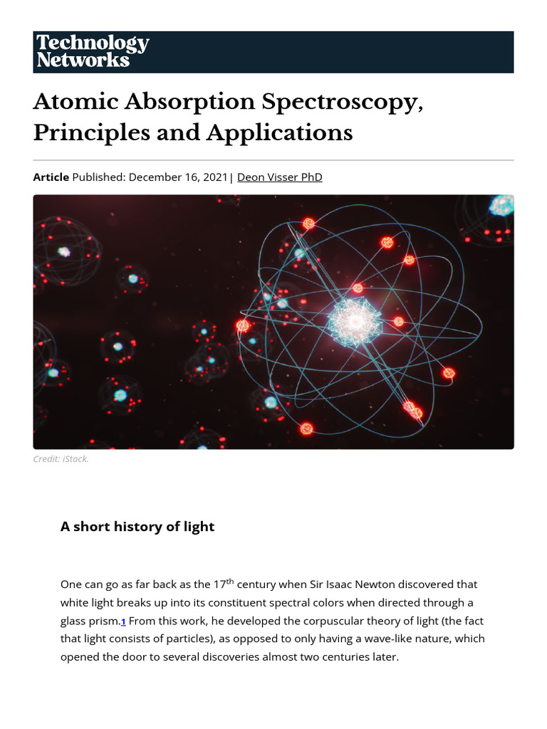 Atomic Absorption Spectroscopy, Principles and Applications | PDF