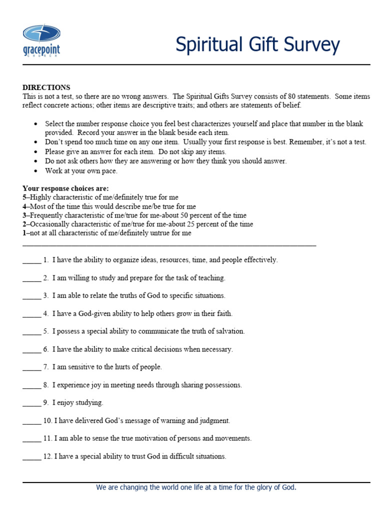Spiritual Gifts Inventory Gracepoint | PDF | Acts Of The Apostles ...