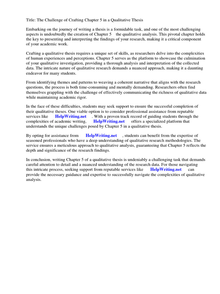 Chapter 5 Thesis Sample Qualitative | PDF | Qualitative Research ...