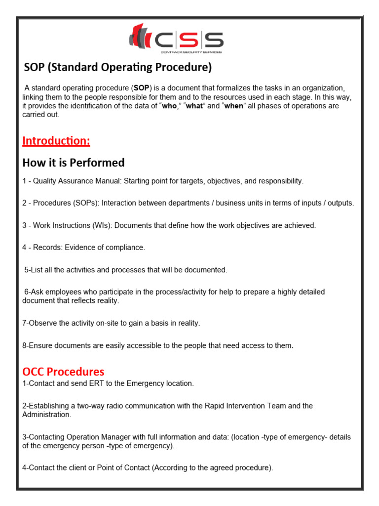SOP (Standard Operating Procedure) | PDF | Closed Circuit Television ...