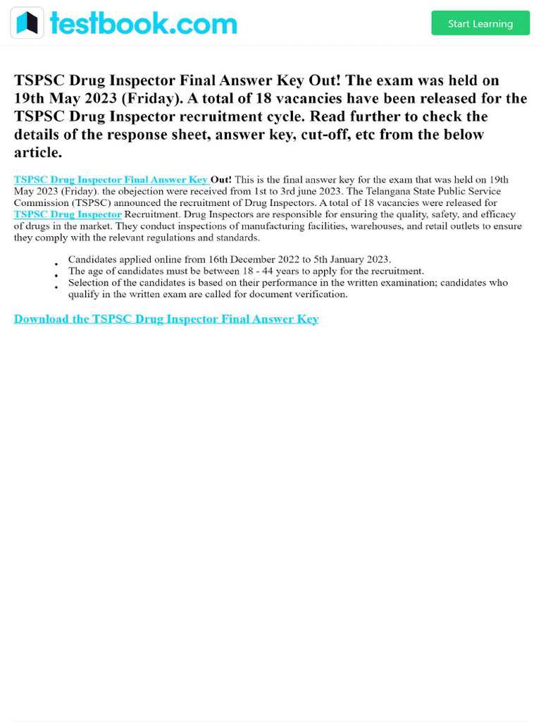 TSPSC Drug Inspector RecruitmentExam Info | PDF