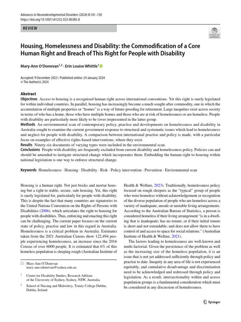 Housing Homelessness | Download Free PDF | Homelessness | Disability