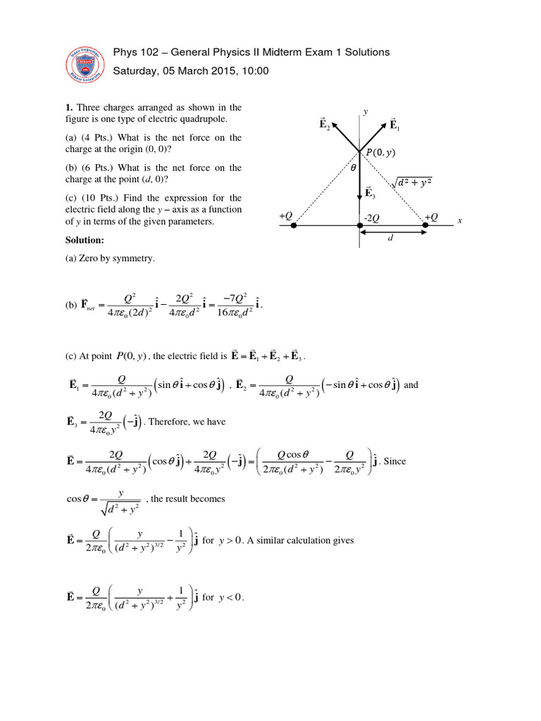 Phys 102 - General Physics II Midterm Exam 1 Solutions Saturday, 05 March 2015, 10:00 | PDF ...