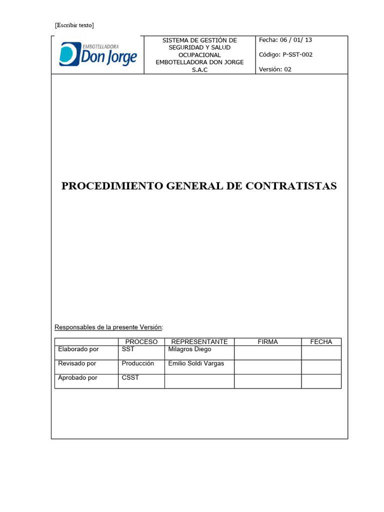 Pg-Sst-Csst-011-Procedimiento General de Contratistas | PDF | Seguridad y salud ocupacional ...
