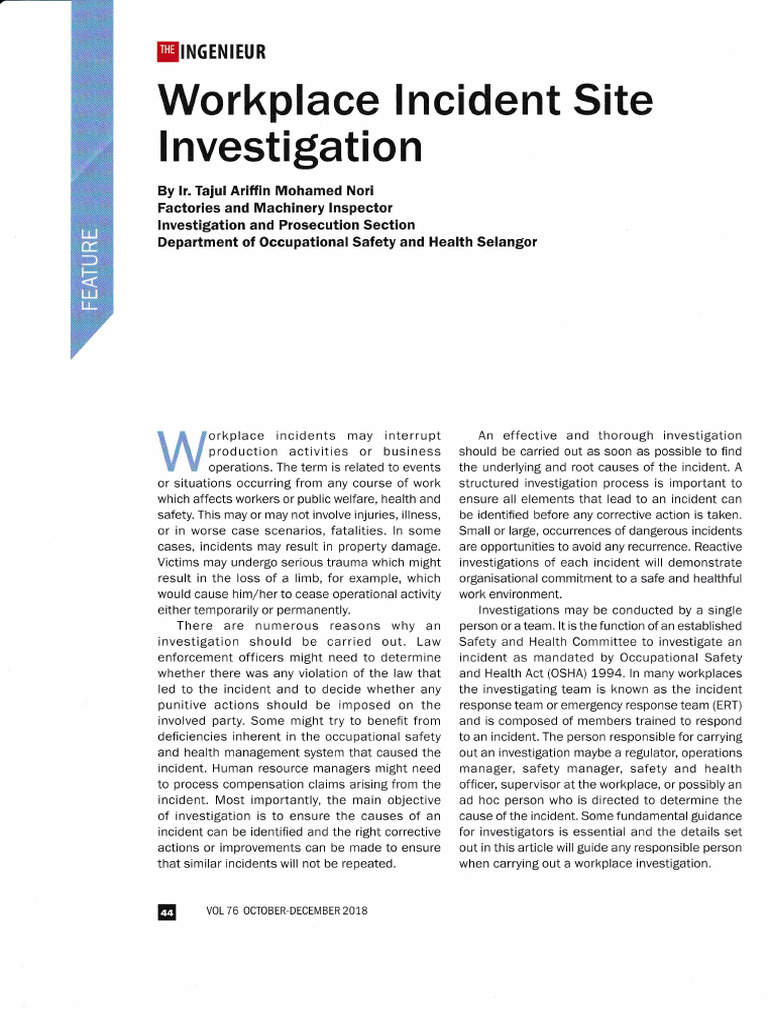 Workplace Incident Site Investigation | PDF | Occupational Safety And ...