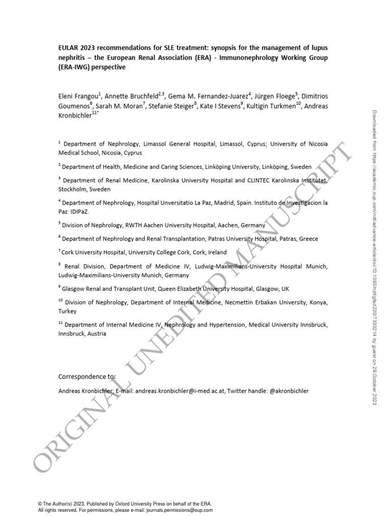 EULAR 2023 Recommendations For SLE Treatment | PDF | Medical ...