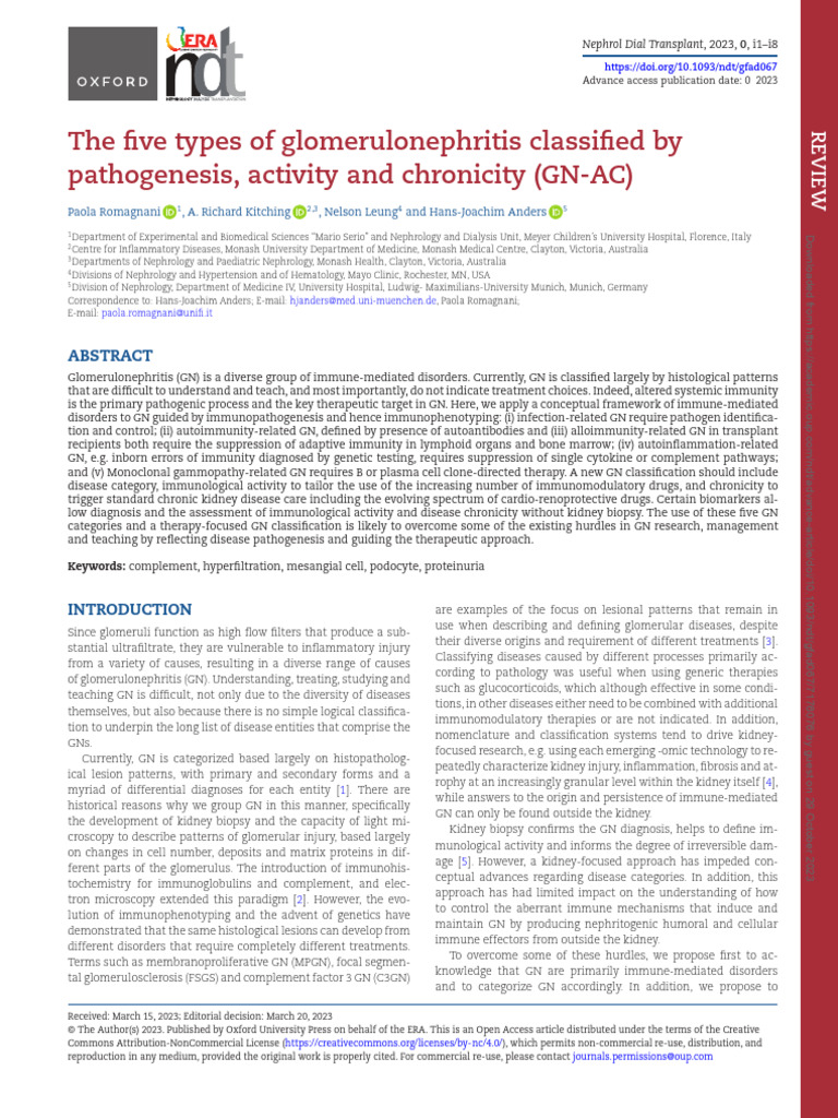 The Five Types of Glomerulonephritis Classified by Pathology | PDF
