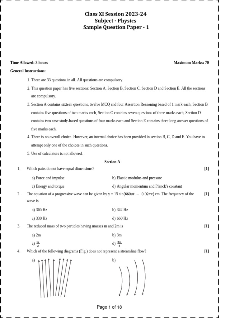 11th Physics SQP #1 | PDF