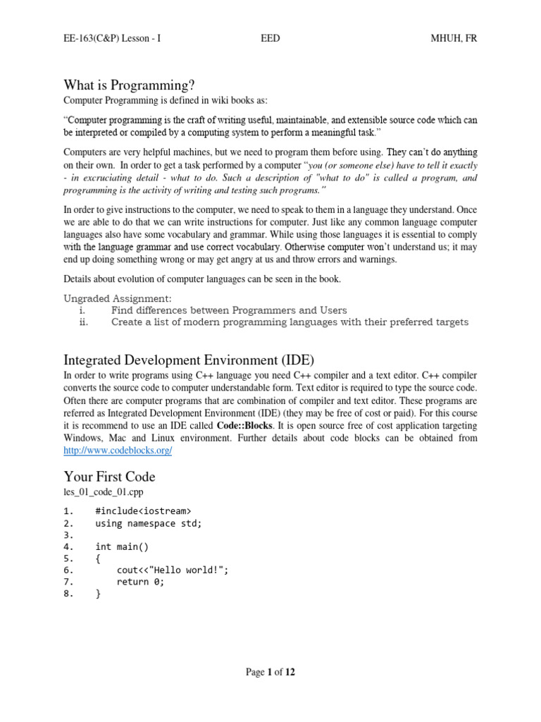 Lesson 01 | PDF | Computer Programming | Compiler