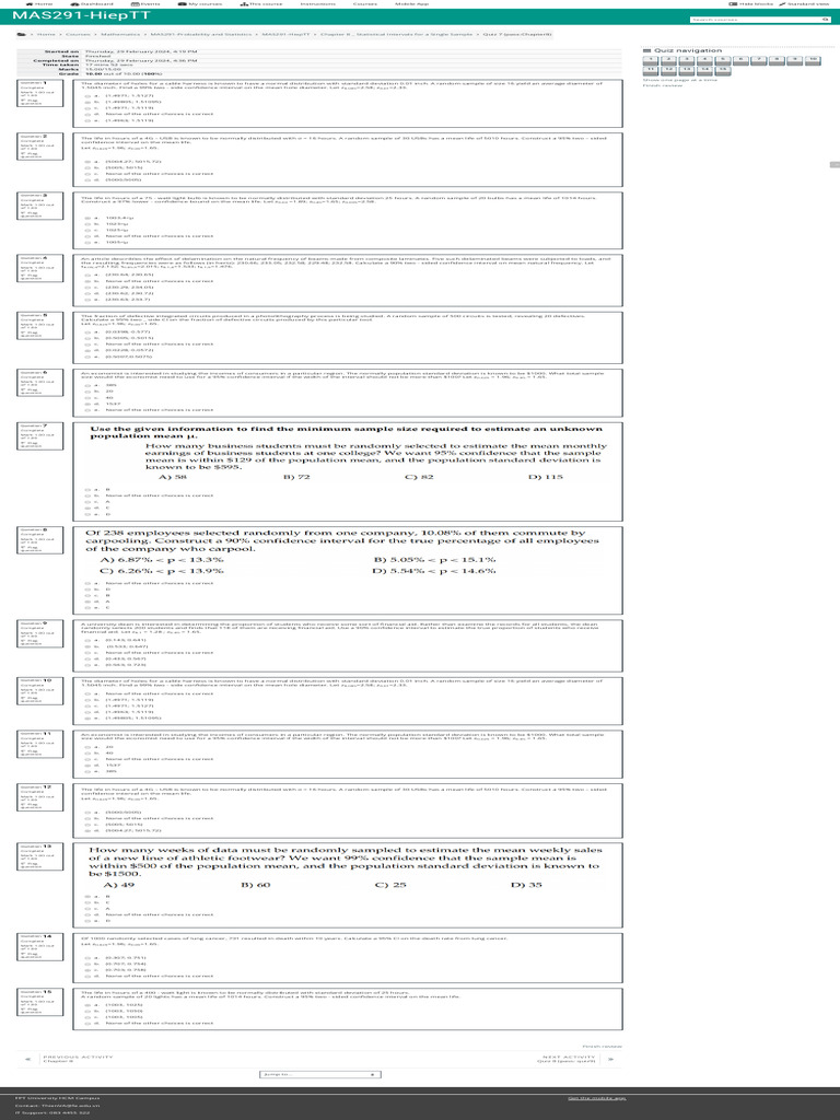 Quiz 7 (Pass - Chapter8) - Attempt Review | PDF | Standard Deviation | Normal Distribution