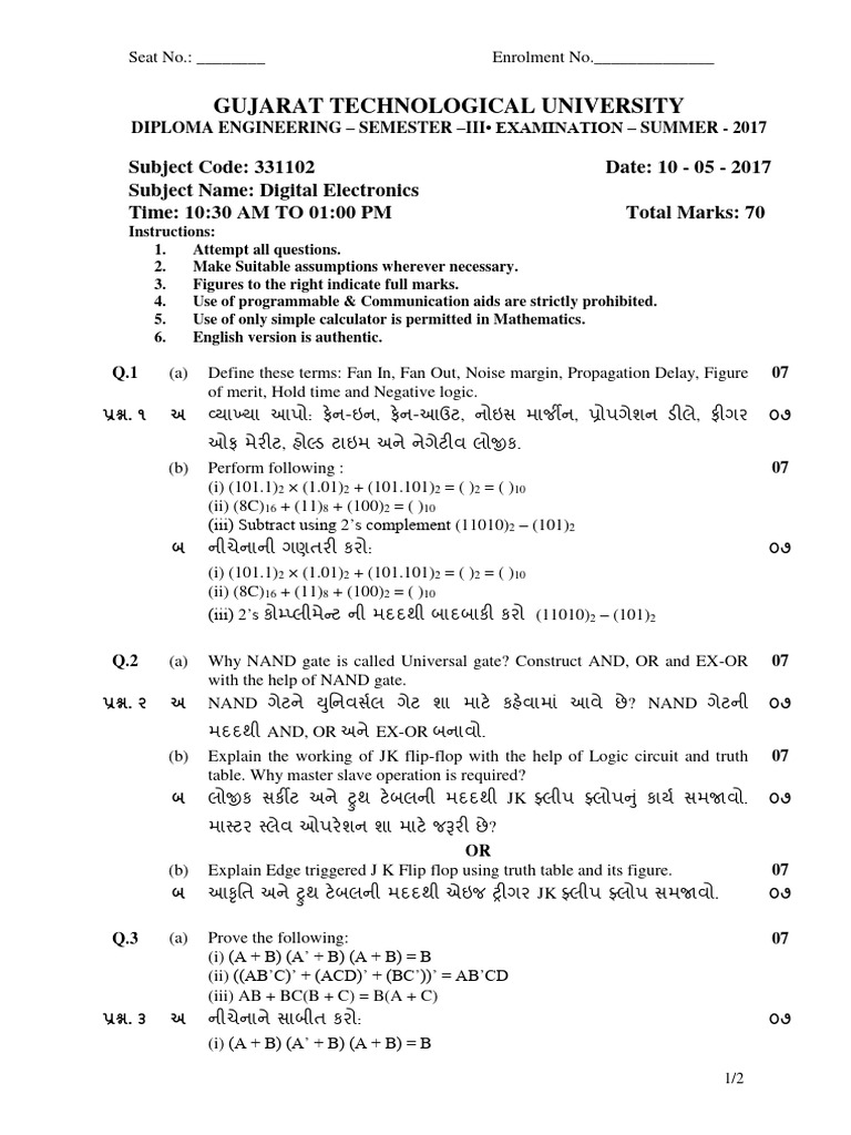 GTU DIPLOMA IN AERONAUTICAL 331102 Summer 2017 | PDF