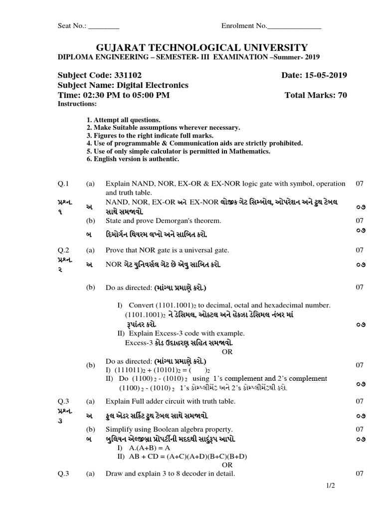 GTU-DIPLOMA-IN-AERONAUTICAL-331102-SUMMER-2019 | PDF