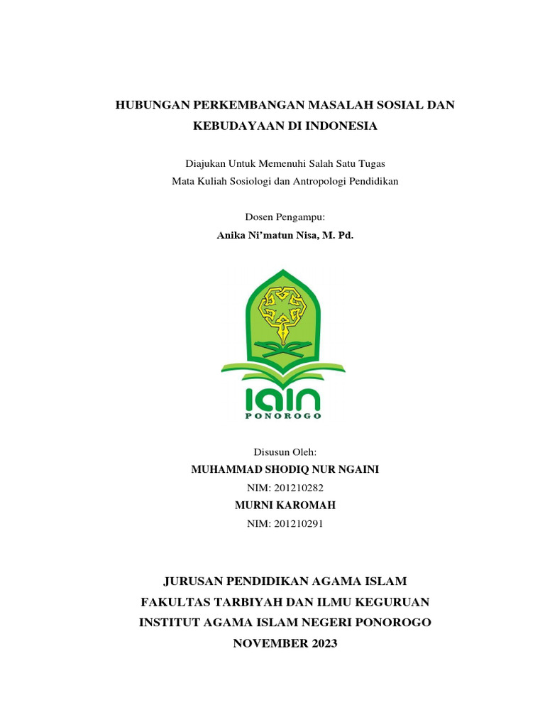 Masalah Sosial dan Budaya di Indonesia | PDF | Ilmu Sosial ...