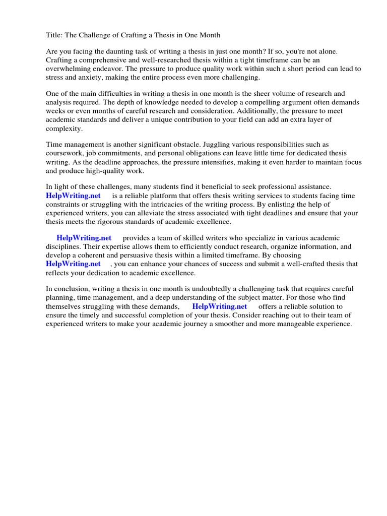 How To Write Thesis in One Month | Download Free PDF | Thesis