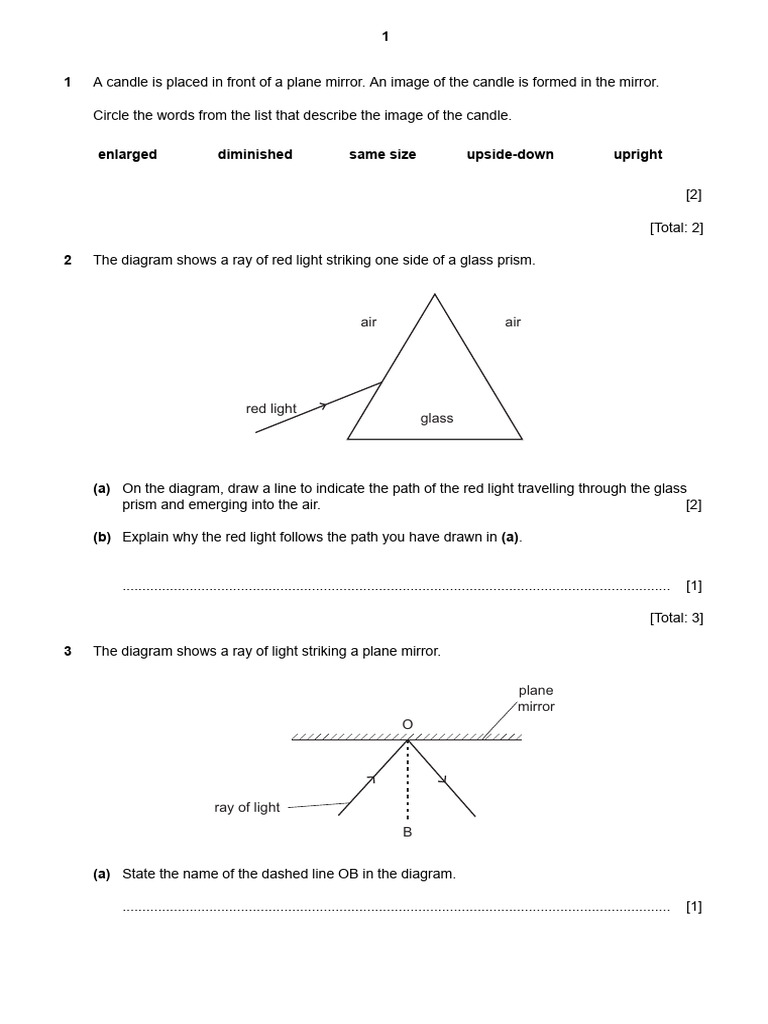 Light Reflection and Refraction Exercises | PDF | Refraction ...