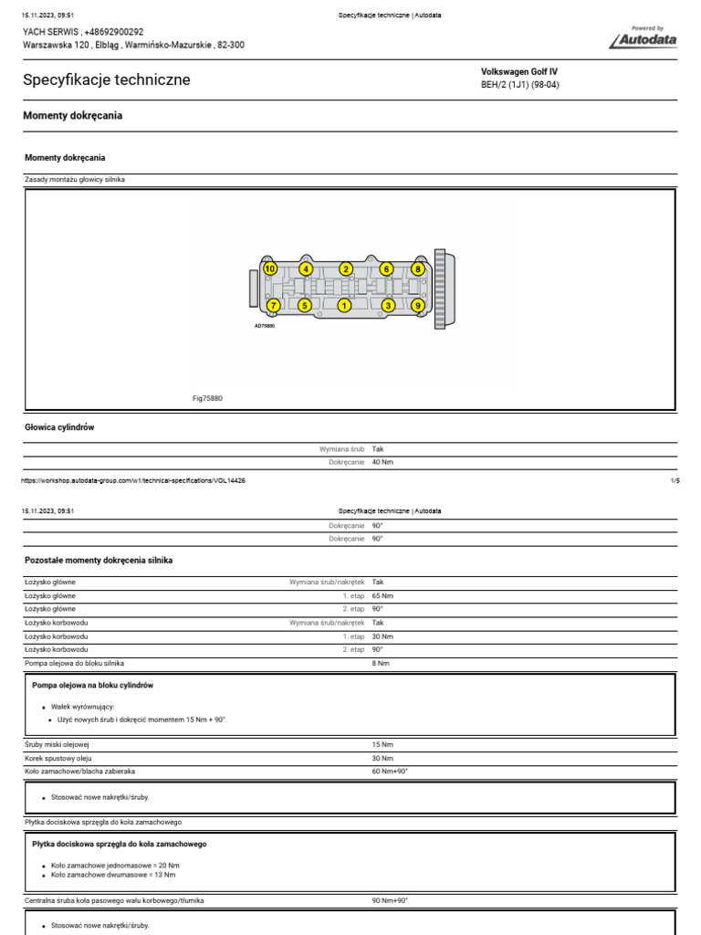 Specyfikacje Techniczne - Autodata | PDF