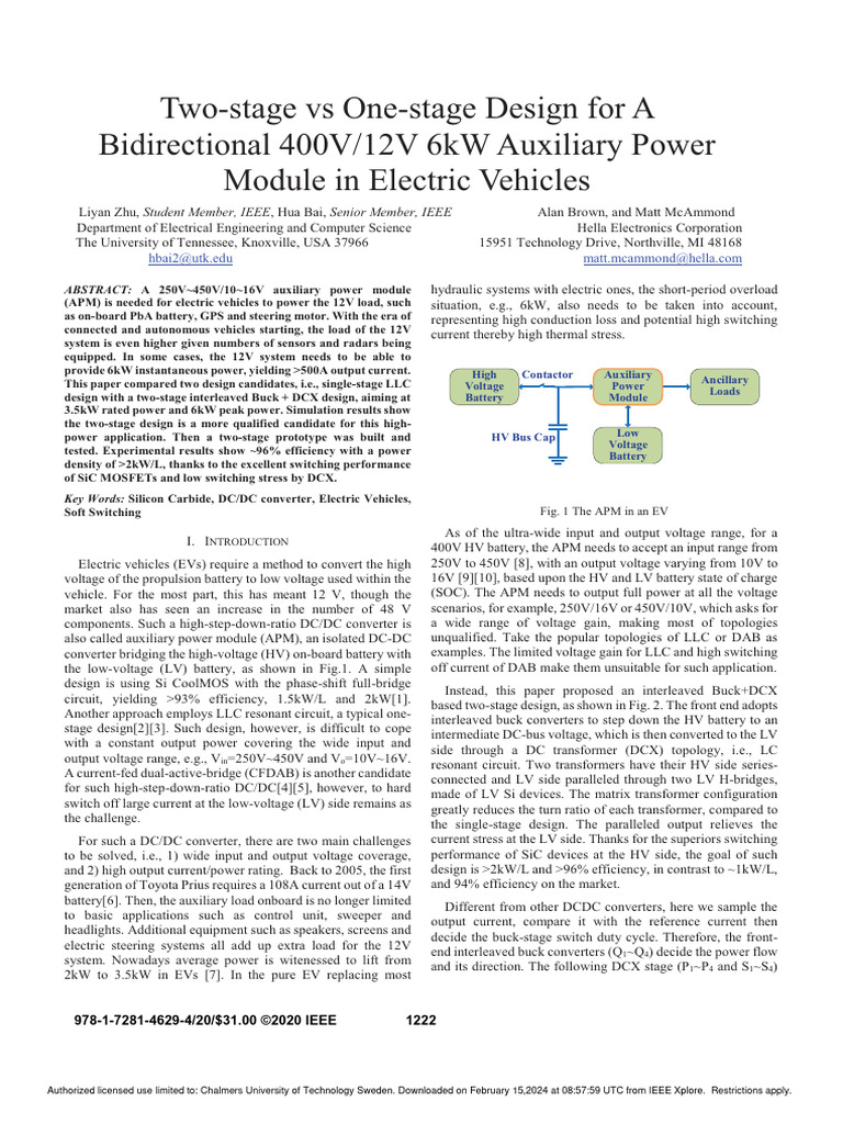 Two-Stage Vs One-Stage Design For A Bidirectional 400V 12V 6kW ...