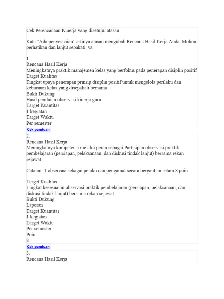 Cek Perencanaan Kinerja Yang Disetujui Atasan | PDF