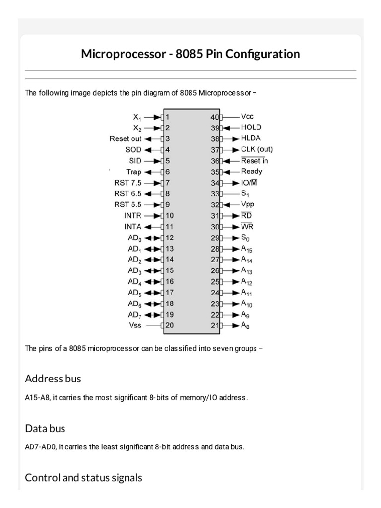 Microprocessor - 8085 Pin Configuration | PDF | Central Processing Unit ... Microprocessor - 8085 Pin Configuration | PDF | Central Processing Unit ...