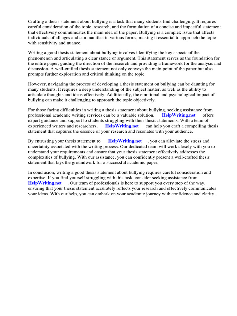 How To Write A Good Thesis Statement About Bullying | PDF | Essays ...