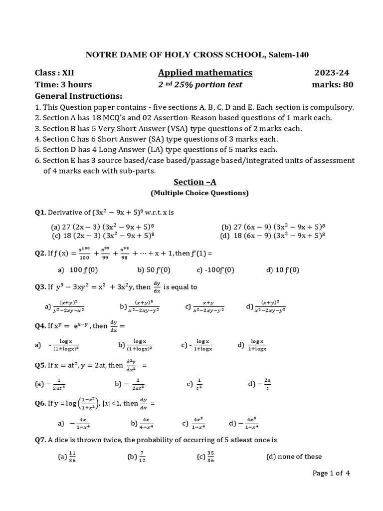 Class XII Applied Math Exam | PDF | Depreciation | Statistical Theory