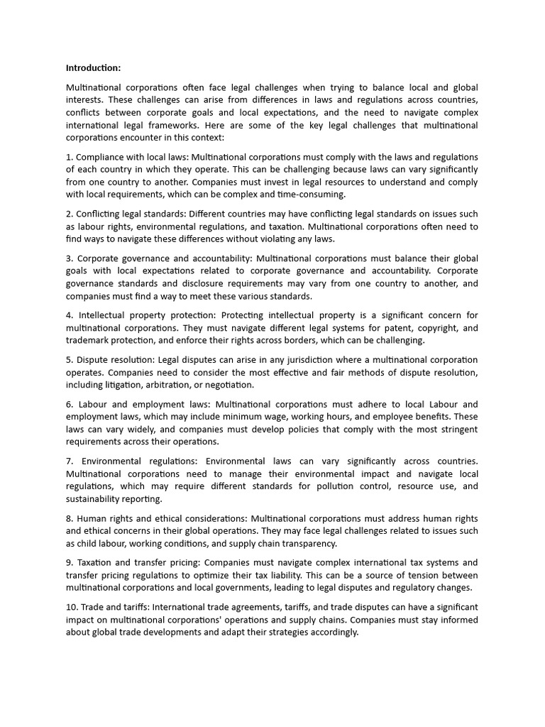 Legal Challenges for Multinational Corporations | PDF | Intellectual ...