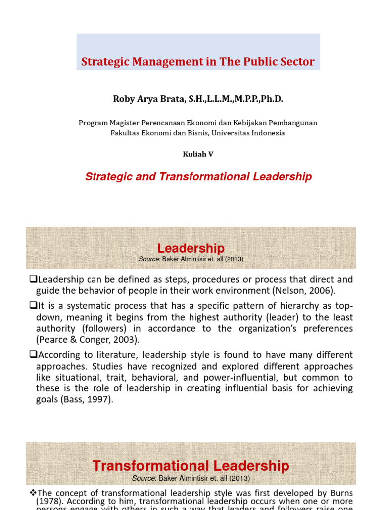 KULIAH V Strategic and Transformational Leadership (English) | PDF ...