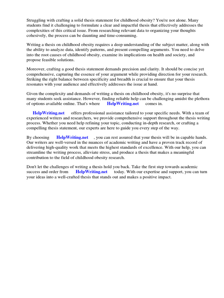 Good Thesis Statement For Childhood Obesity | PDF | Obesity | Childhood ...