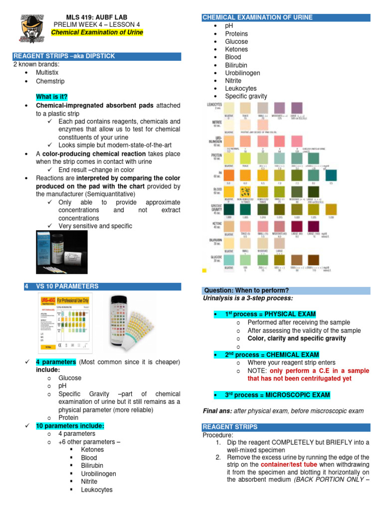 AUBF LAB - Chemical Examination of Urine | PDF | Chemistry | Medical ...