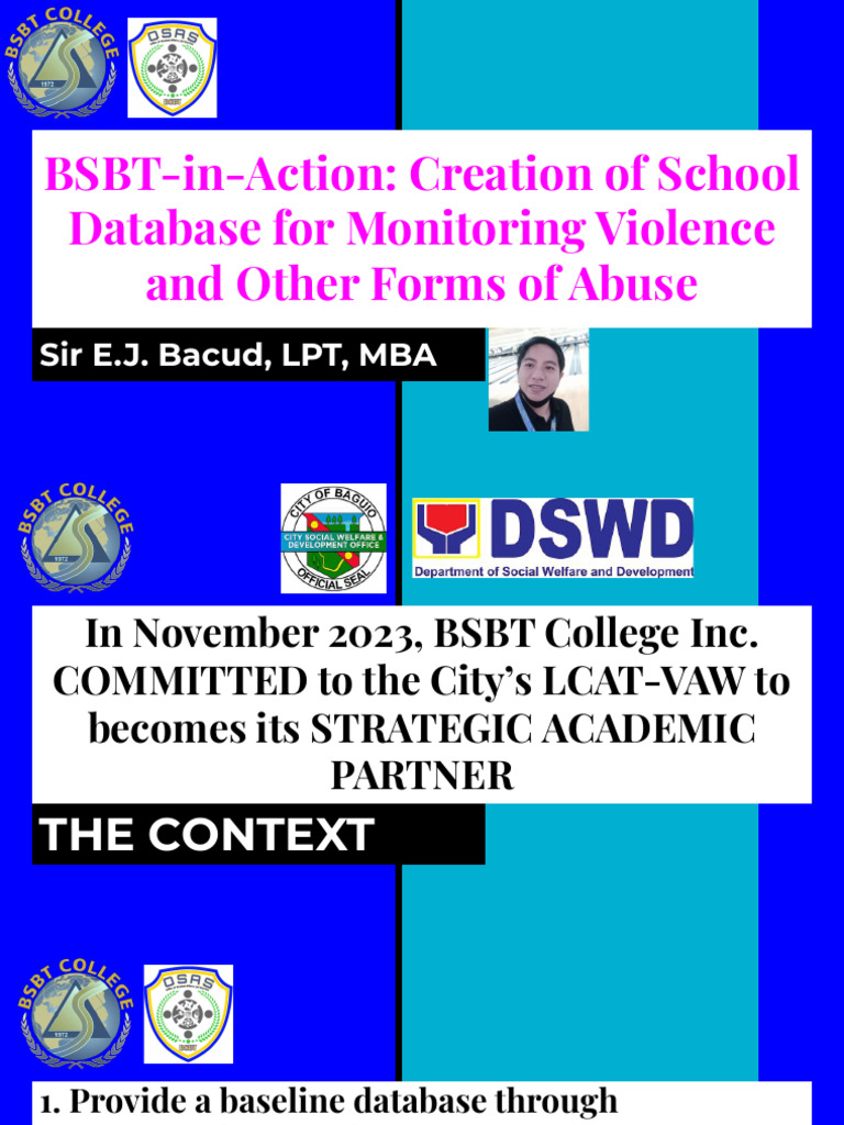 BSBT-in-Action - Creation of School Database For Monitoring Violence and Other Forms of Abuse | PDF