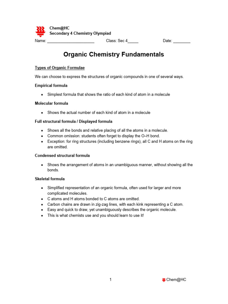 Organic Chemistry Formula Types Explained | PDF | Chirality (Chemistry ...