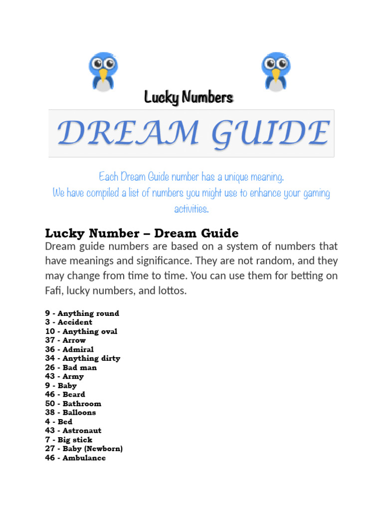 Lucky Numbers Dream Guide | PDF | Young Adult
