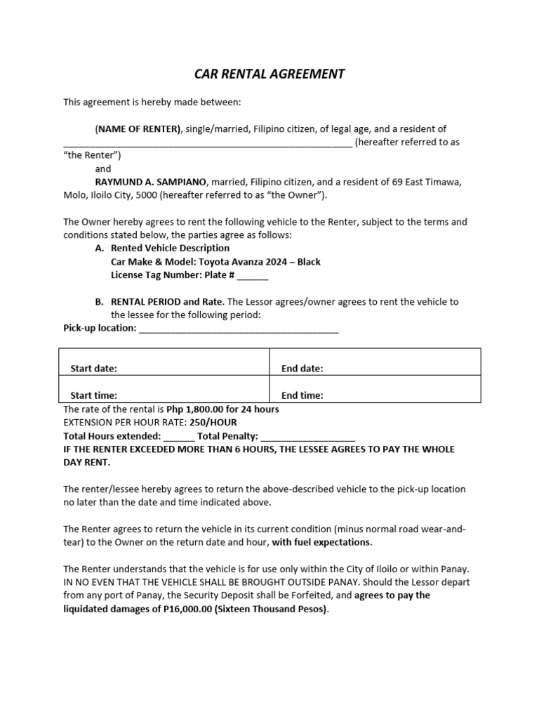 Car Rental Agreement | Download Free PDF | Lease | Renting