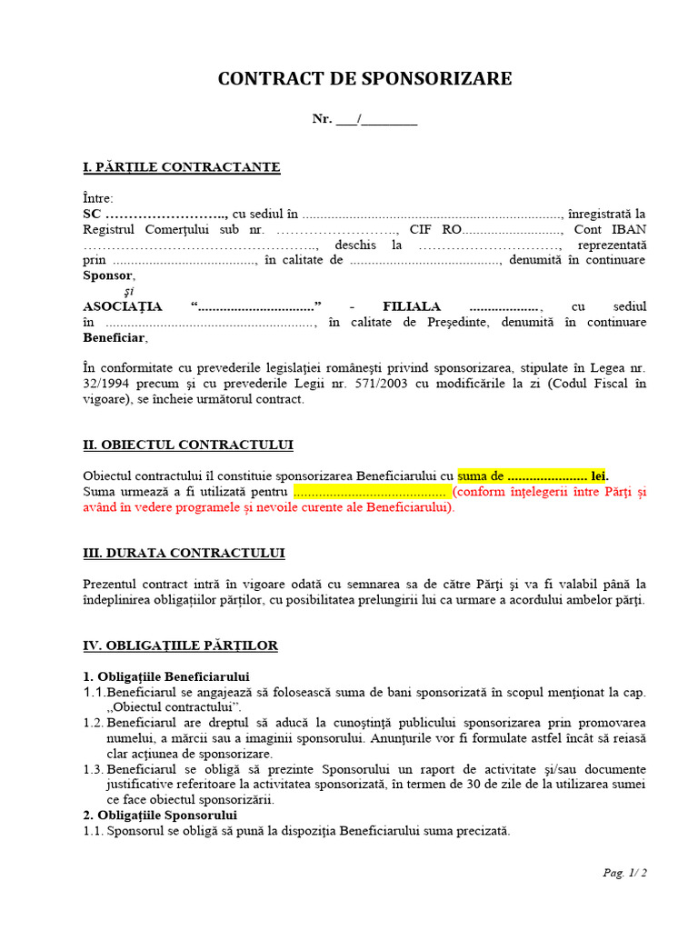 Model Contract de Sponsorizare PV | PDF