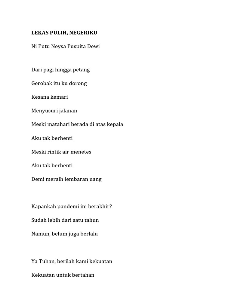 (Naskah Puisi) Lekas Pulih, Negeriku | PDF