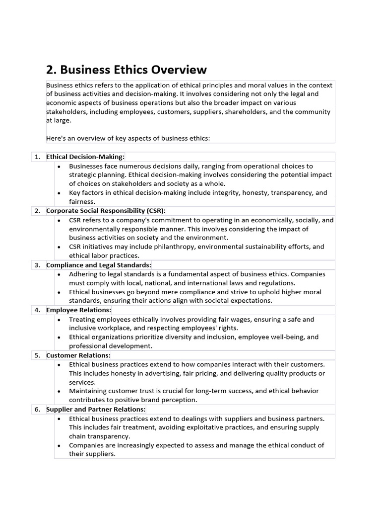 Business Ethics Overview | PDF